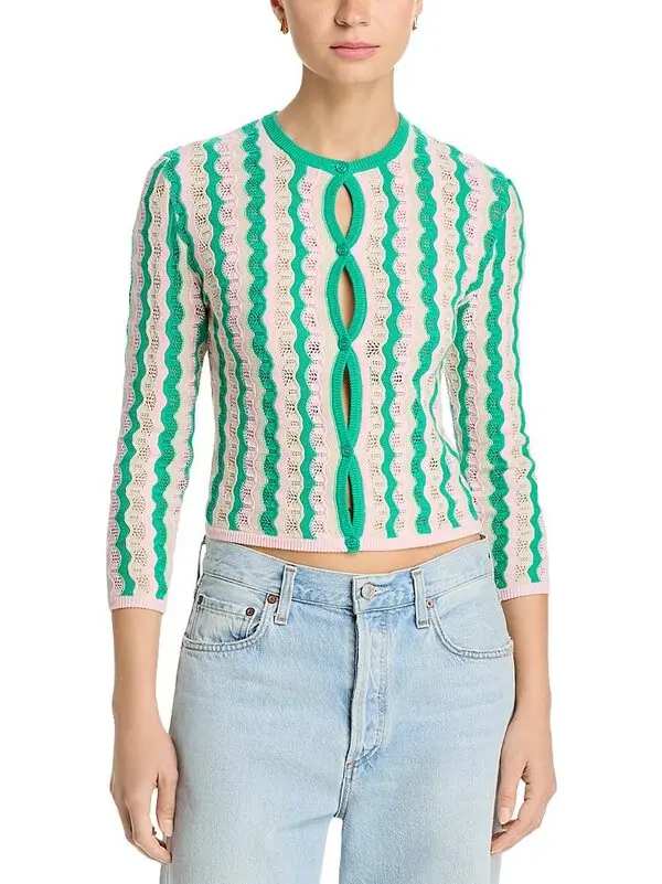 MOTHER The Crewneck Cardigan Sweater - Poi Green Pink Combo