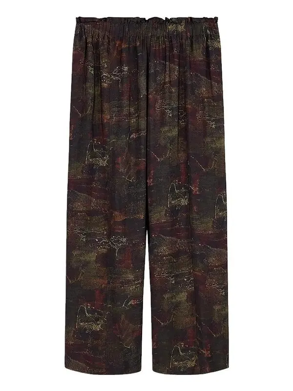 Emporio Armani Cupro Printed Twill Motif Trousers - Brown