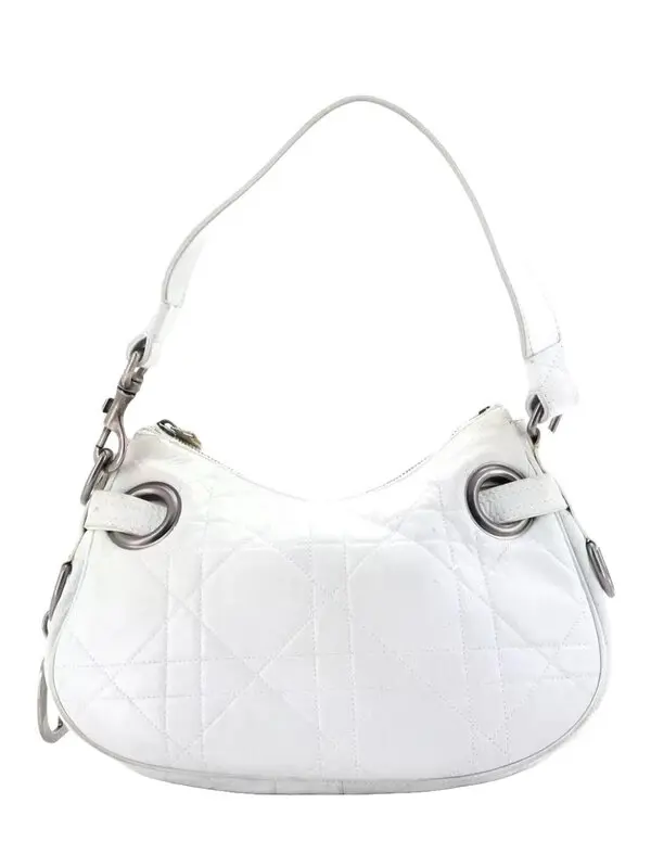 Dior D Charm Zip Cannage Quilt Lambskin Small Hobo Bag - White