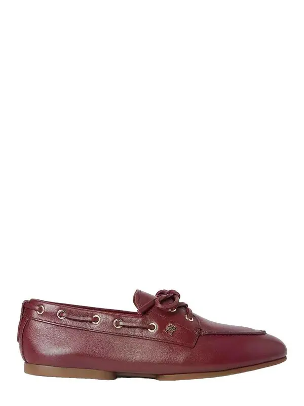 Tommy Hilfiger Burgundy Leather Lace-up Loafers - Red