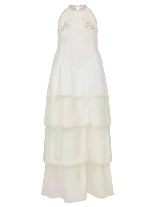 Lug Von Siga Tiered Lace-trim Halterneck Dress - White