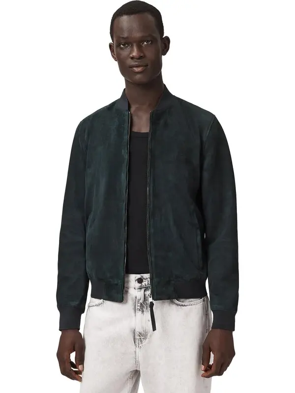 ALLSAINTS Morton Relaxed Fit Suede Bomber Jacket - Blue
