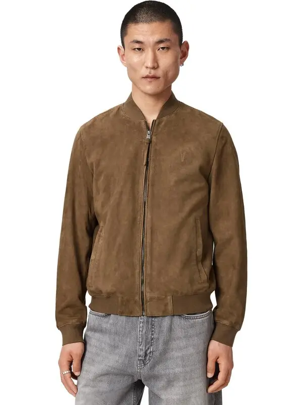 ALLSAINTS Morton Relaxed Fit Suede Bomber Jacket - Brown