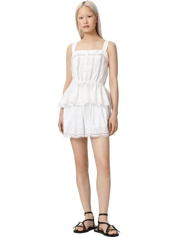 ALLSAINTS Marie High Waisted Cotton Shorts With Broderie Detailing - Optic White