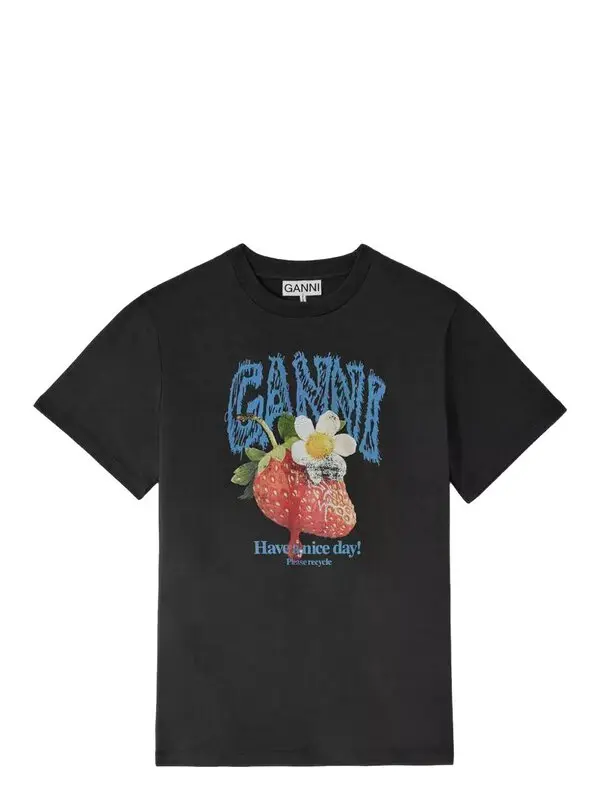 GANNI Strawberry Print T-shirt - Black