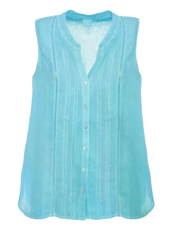 120% Lino Sleeveless Pintuck Shirt - Blue