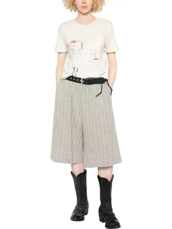 ANN DEMEULEMEESTER Graphic-print Ribbon Detail T-shirt - Neutrals