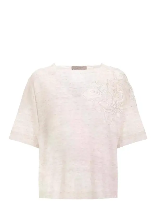 D.exterior Floral Lace Appliqué T-shirt - Neutrals