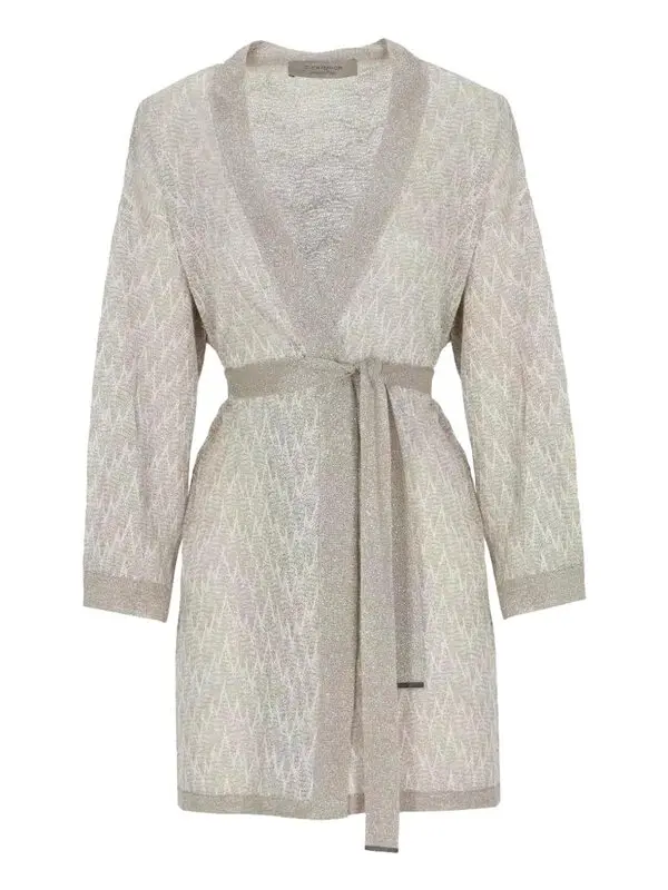 D.exterior Metallic Thread Belted Cardigan - Grey