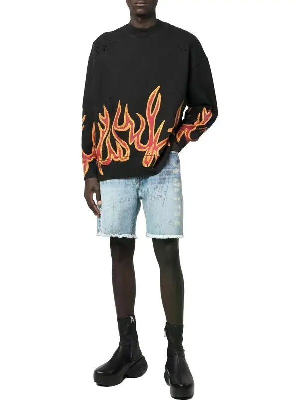 Amiri All-over Logo Print Denim Shorts - Blue