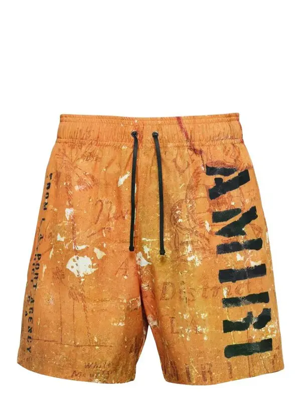 Amiri Stencil-print Swim Shorts - Orange