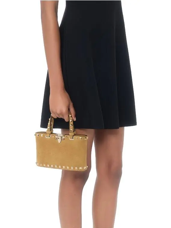 Valentino Garavani Rockstud Mini Suede Shopping Bag - Beige