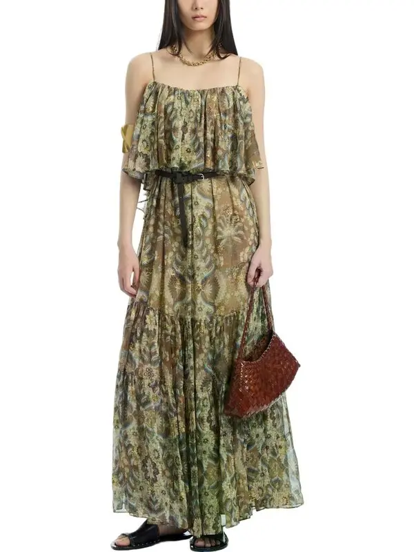 INTO THE EAST Paisley Print Tiered Dress - Brown