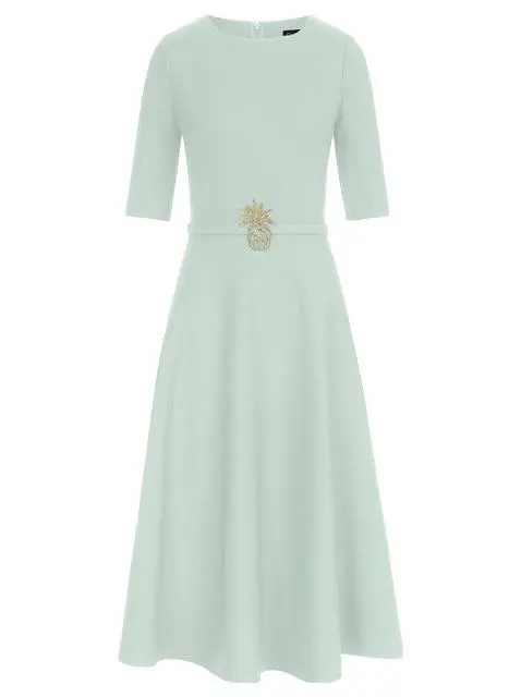 Oscar De La Renta Wool Dress With Pineapple Belt - Red