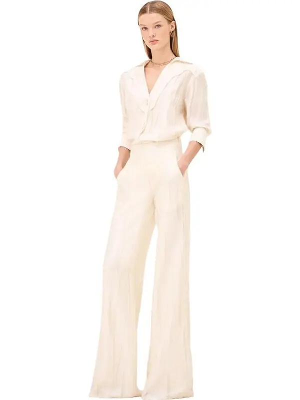 Alexis Solenne Textured Wide-leg Pants - Gold