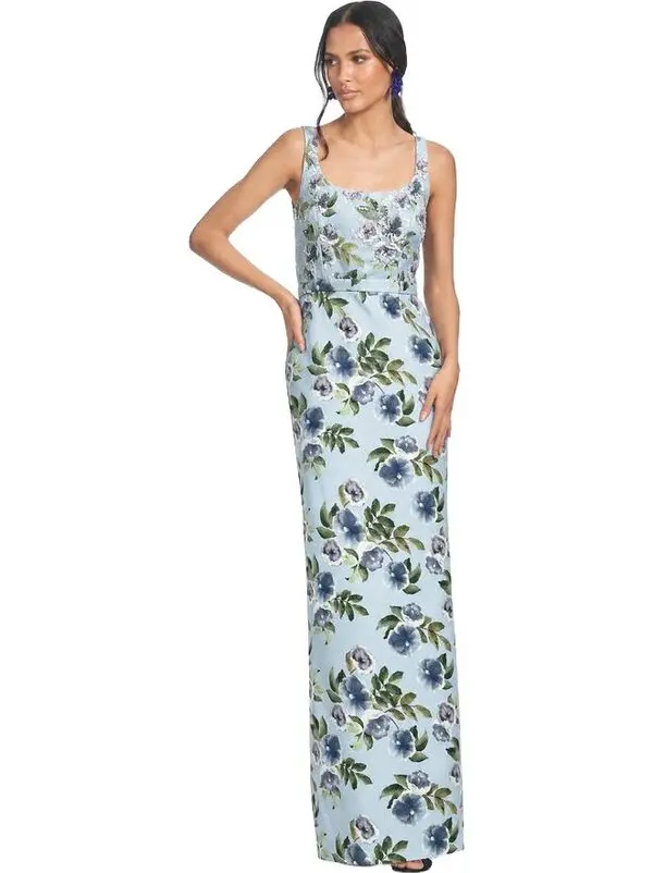 Sachin & Babi Embellished Printed Column Gown - Blue