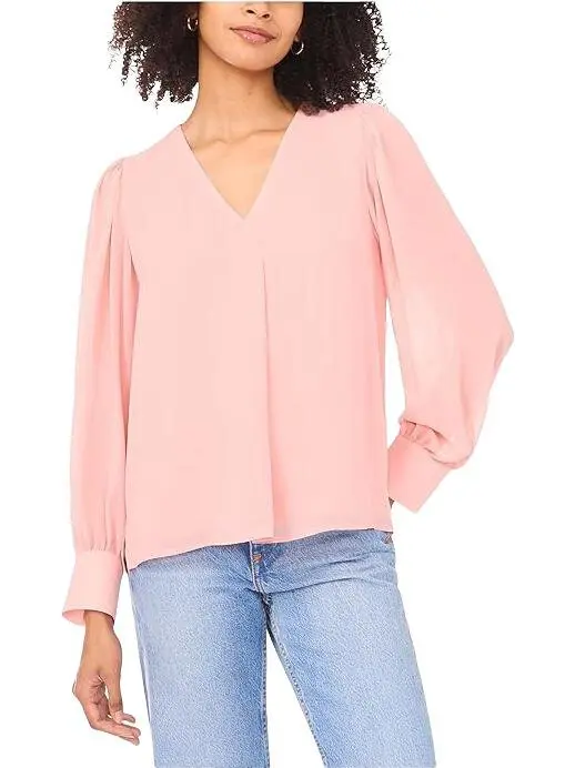 Vince Camuto V-neck Long Sleeve Blouse - Pink