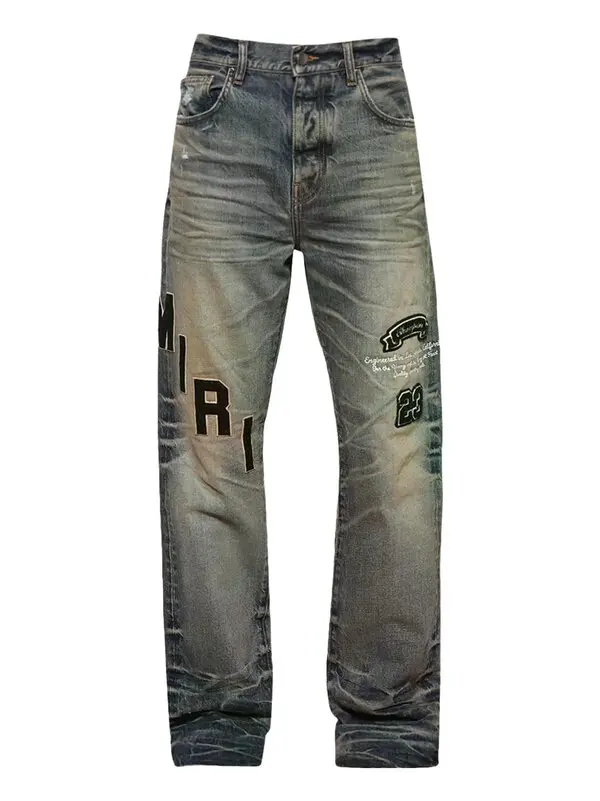 Amiri Logo Patch Distressed Jeans - Blue
