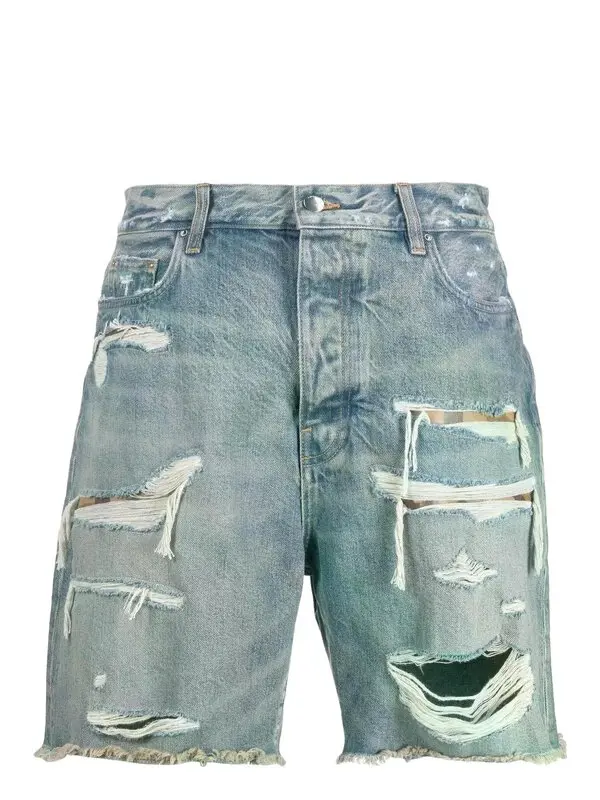 Amiri Distressed Knee-length Denim Shorts - Blue