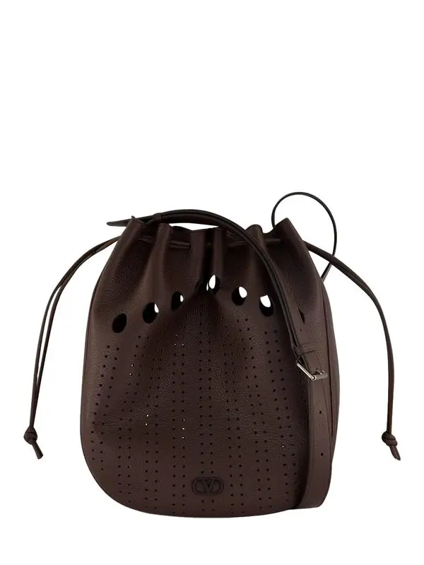 Valentino Garavani Perforated Leather Bucket Bag - Brown
