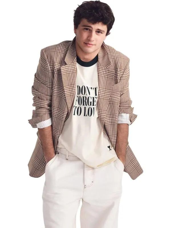 AMI Paris Caramel Prince Of Wales Wool Blazer - Beige