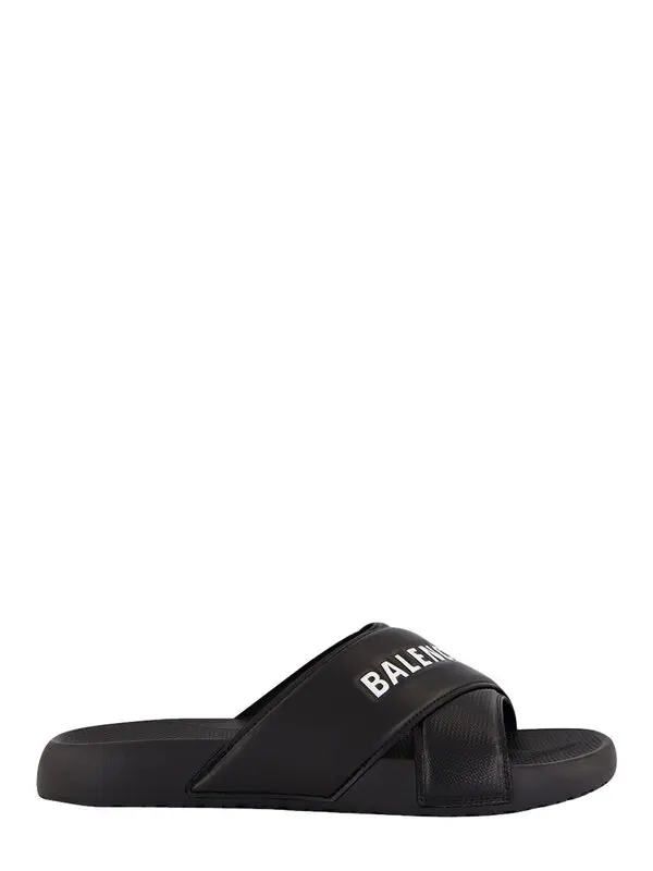 Balenciaga Embossed Logo Pool Slide Sandals - Black
