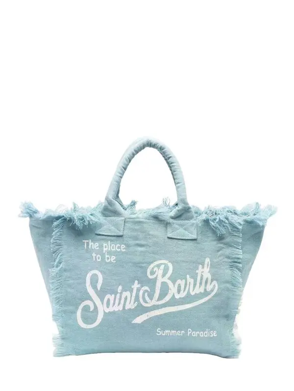 MC2 SAINT BARTH Vanity Linen Fringed Tote Bag - Blue