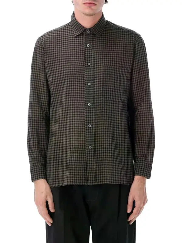 SALVATORE PICCOLO Tahiti Check-pattern Chest-pocket Shirt - Black