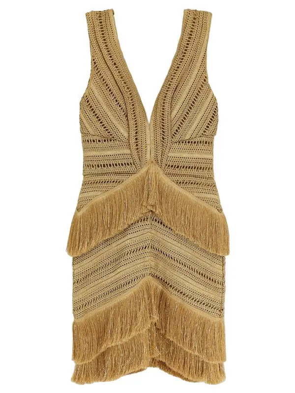PatBO Pampas Mini Dress With Embroidery And Fringes - Beige