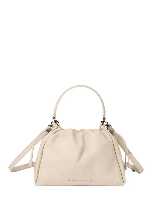 Brunello Cucinelli Small Leather Bucket Bag - White