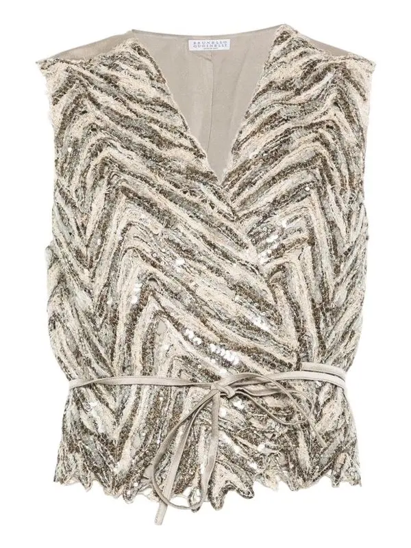 Brunello Cucinelli Embroidered Silk Vest - Beige