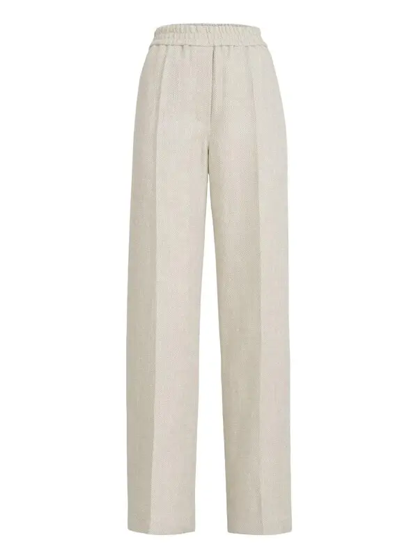 Brunello Cucinelli Linen Trousers With Chevron Pattern - Beige