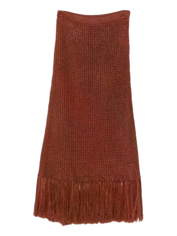 Plan C Open-knit Maxi Skirt With Fringe Trim - Brown
