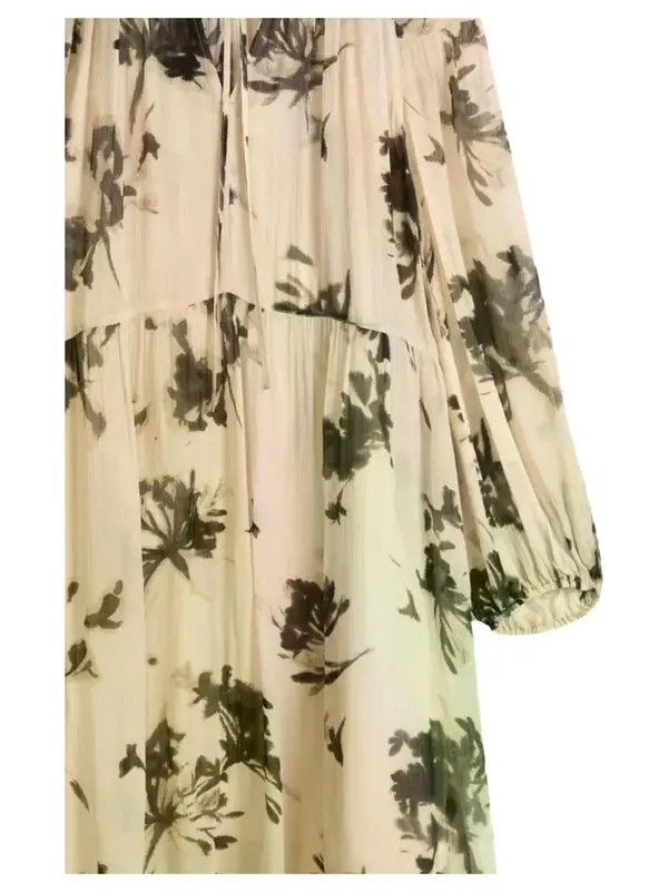 Marc O'polo Beige Floral Print Crinkled Tiered Dress - Neutrals
