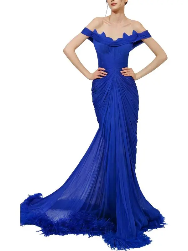 IRIS SERBAN Eleria Ruched Maxi Gown - Blue