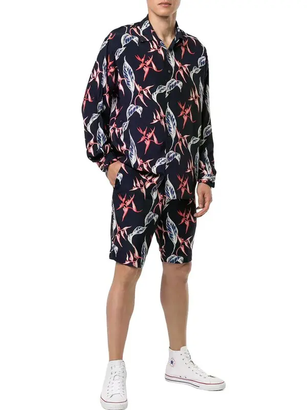 PORTS V Botanical Print Button-up Shirt - Blue