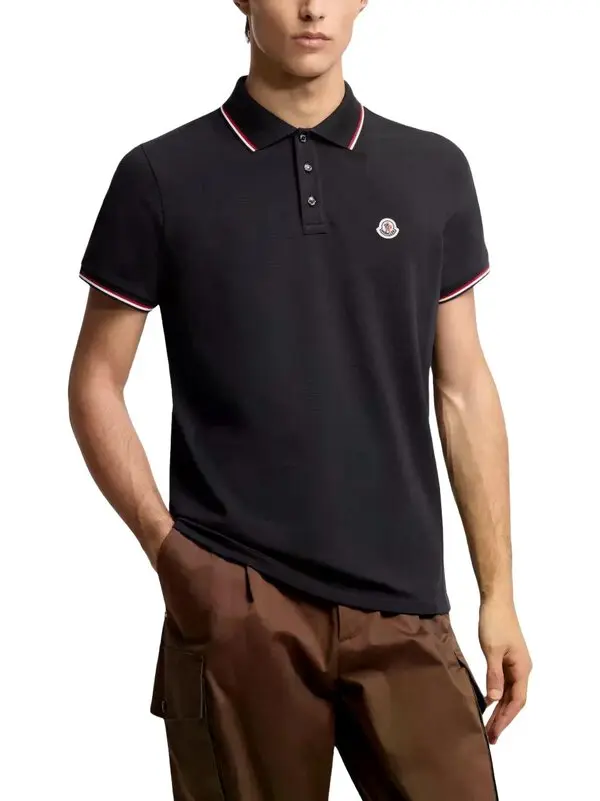 Moncler Tricolour-trimmed Logo-patch Polo Shirt - Blue
