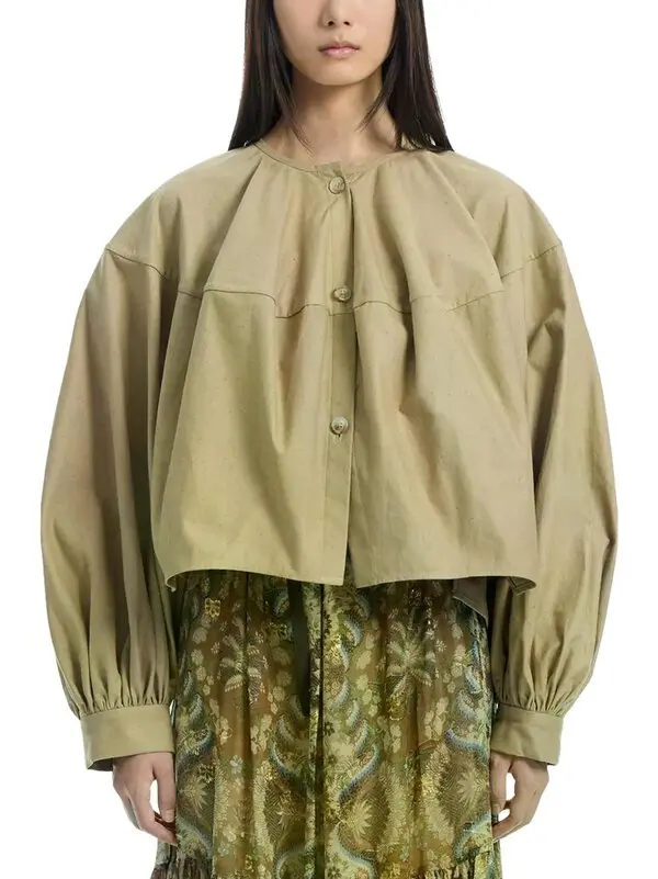 INTO THE EAST Cropped Puff-sleeve Coat - Neutrals