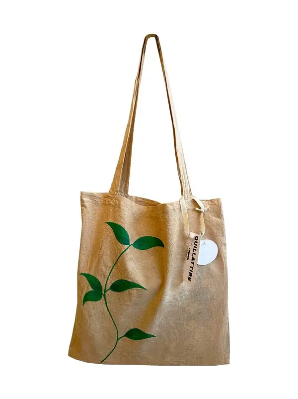 QUILLATTIRE Hand-painted Leaf Tote Bag - Brown/green
