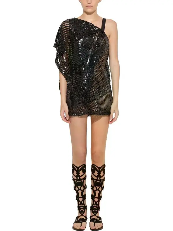 Emilio Pucci Asymmetrical Embroidered Foulard Dress - Black