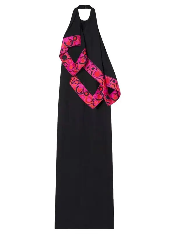Emilio Pucci Printed Ruffle Detail Georgette Dress - Black