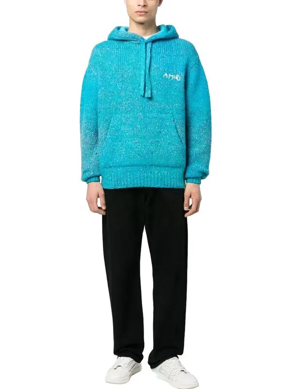 Amiri Mélange Effect Knitted Hoodie - Blue