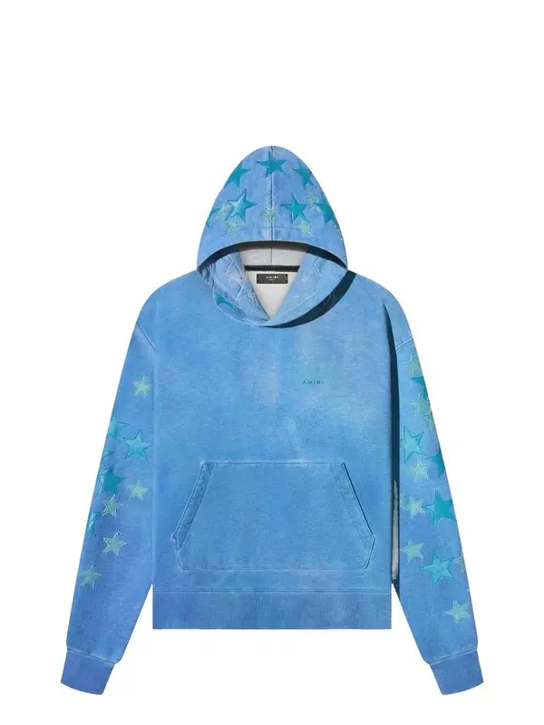 Amiri Spray-paint Effect Cotton Hoodie - Blue