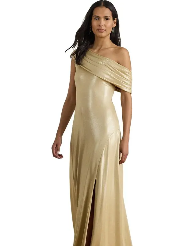 Ralph Lauren Metallic Jersey Off-the-shoulder Gown - Birch Tan Foil