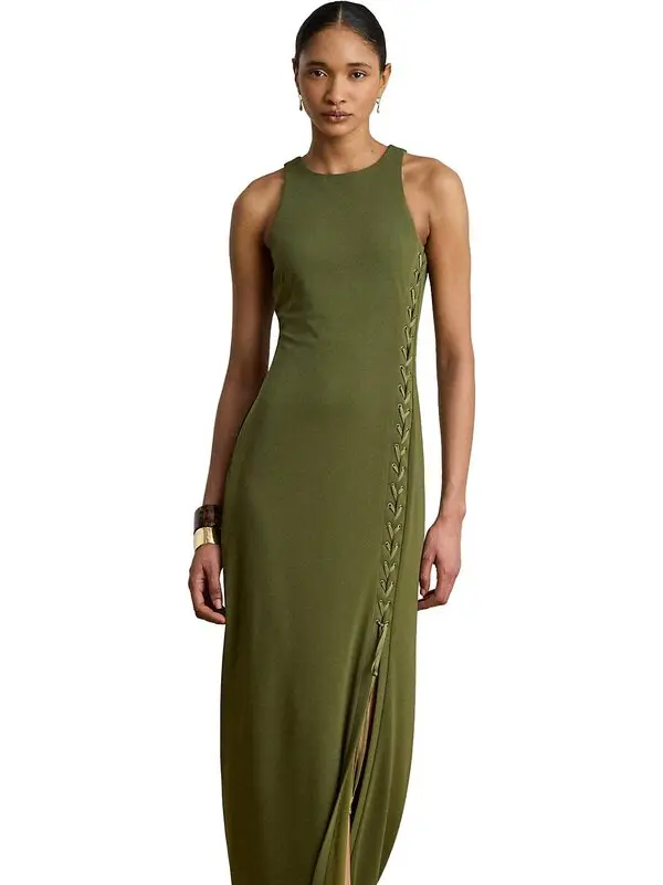 Ralph Lauren Sleeveless Jersey Gown With Lace-up Detail - Olive Grove