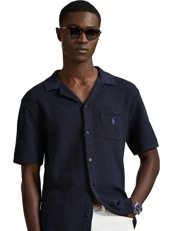 Ralph Lauren Mesh-knit Cotton Short-sleeve Cardigan - Navy Heather