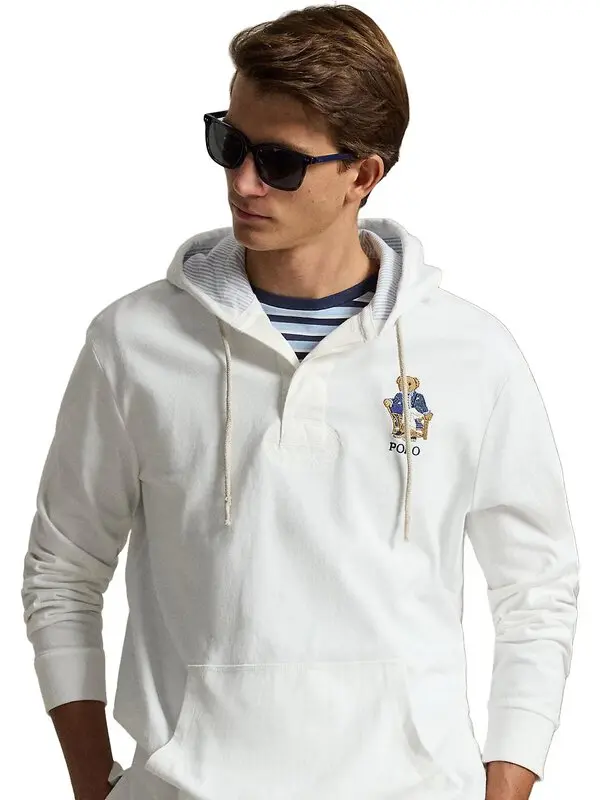 Ralph Lauren Polo Bear Cotton Jersey Hooded Rugby - Newport Bear White