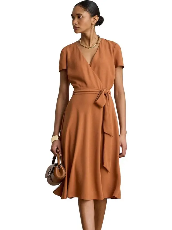 Ralph Lauren Belted Georgette Surplice Dress - Red Terracotta