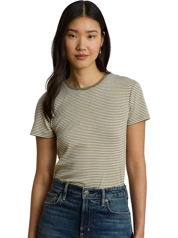 Ralph Lauren Striped Rib-knit Stretch Cotton T-shirt - Light Agave/cream