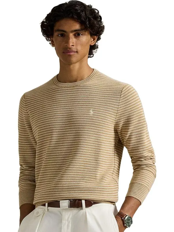 Ralph Lauren Striped Cotton Mesh-knit Sweater - Camel Combo
